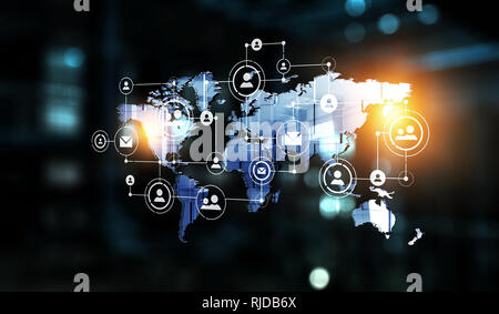 World map with infographics and social media icons. 3d rendering Stock ...
