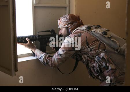 An Army soldier playing the role of an opposing force hides in a tree ...