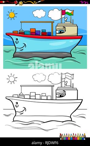 Cartoon illustration of funny container ship comic character Stock ...