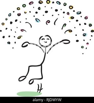 Hand Drawn Stickman Jumping in Air on Trampoline. Concept Physical ...