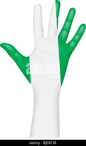 Nigeria flag and hand on white background. Vector illustration Stock ...