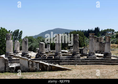 Pediment pieces lay in front of the 2nd century BC Temple of Hecate ...
