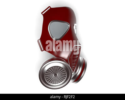 Gas mask. Modern dark red respirator with metal filters. Front and side ...