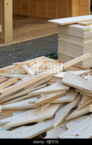 Wood or timber off cuts or offcuts on building construction site, with ...