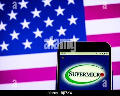 Supermicro Information technology company logo seen displayed on smart ...