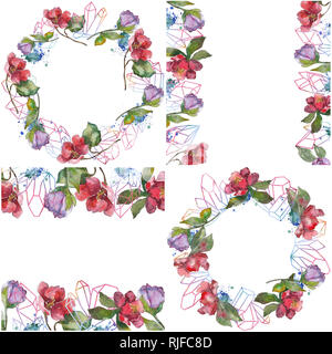 Red and purple camelia floral botanical flower. Wild spring leaf ...