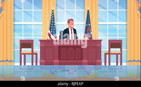 President at desk. Big boss at table. Director in office. Chief Worker ...