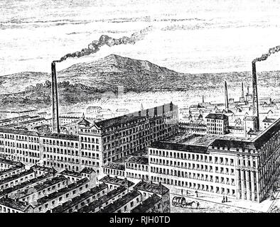 An engraving depicting the York Street Flax Mill, Belfast. Founded by ...