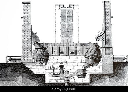 An engraving depicting the Bessemer process for the mass production of ...