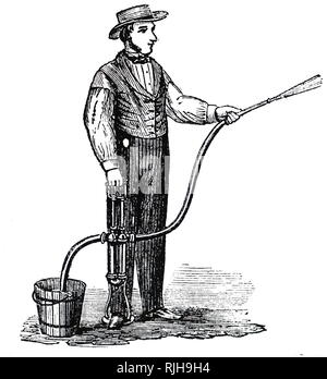 Engraving depicting a portable stirrup pump for use as a fire ...