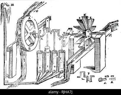 Engraving depicting an overshot water wheel. Dated 19th century Stock ...