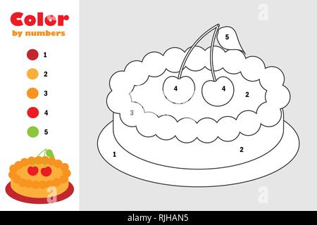 Pie in cartoon style, coloring page, education paper game for the ...