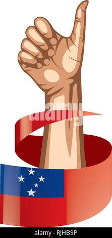 Samoa flag and hand on white background. Vector illustration Stock ...
