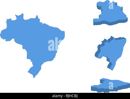 3d isometric map of Brazil isolated with shadow. Paper card style ...