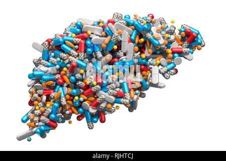 Human liver with medicine capsules. Drugs for liver diseases, concept ...