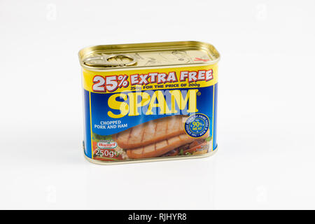tin of spam tinned pork and ham processed meat on white Stock Photo - Alamy
