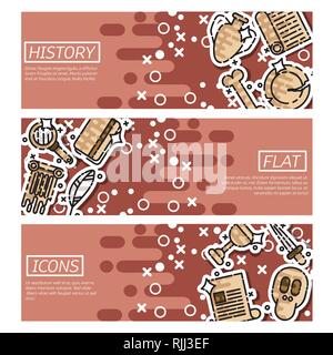 Prehistoric stone age caveman banners with mammoth hunting life of ...