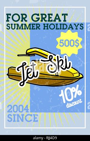 Color vintage jet ski banner. Colorful element for jet skiing for web ...