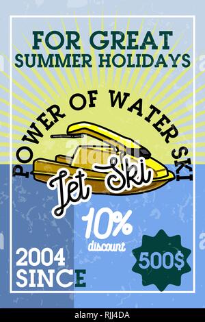 Color vintage jet ski banner. Colorful element for jet skiing for web ...