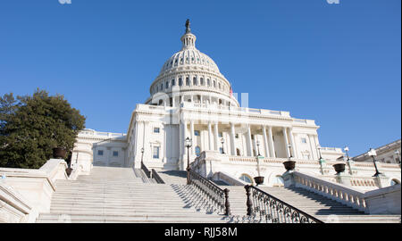 Back steps of the US Capitol Building in Washington, D.C. with a bright ...