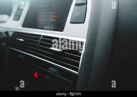 Car air conditioning. The air flow inside the car. Detail interior of ...