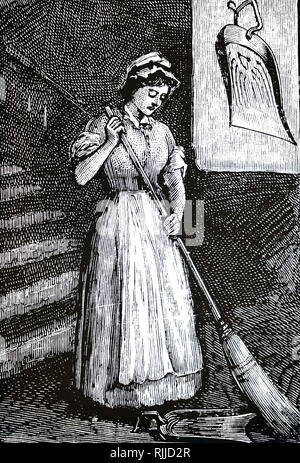 An engraving depicting a parlour maid cleaning windows. Illustrated by ...
