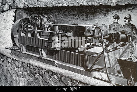 An engraving depicting Beaumont's drilling machine being used to drill ...