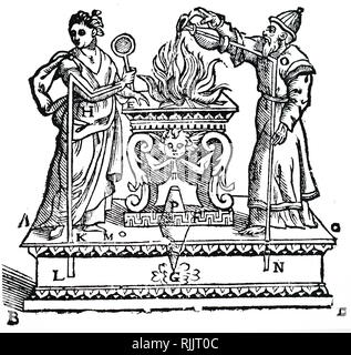 A woodcut engraving depicting an automaton powered by a stream of water ...