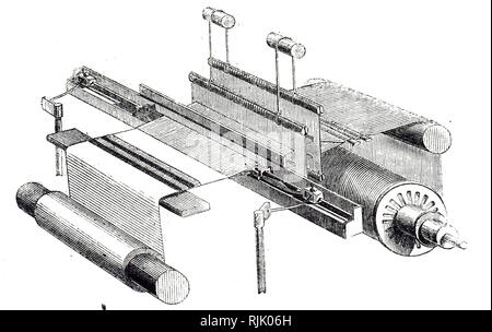An engraving depicting a fly shuttle used in power looms. Top: shuttle ...