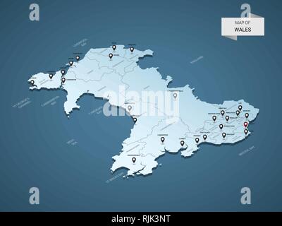 3d isometric map of Wales, isolated with shadow vector illustration ...