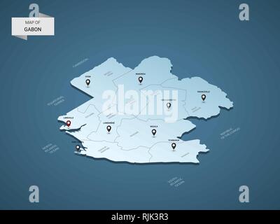 Gabon political map of administrative divisions - provinces. Solid blue ...
