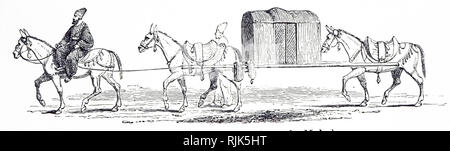 An engraving depicting a Litter, a wheel less vehicle which would be ...