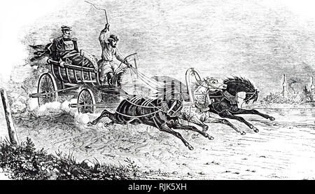 An engraving depicting a Russian Imperial courier driven in a troika ...