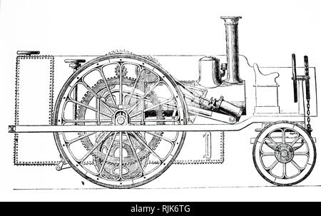 Illustration depicting a steam engine designed by Denis Papin. It had ...