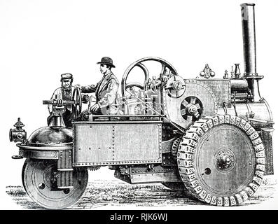 Illustration depicting a steam powered road roller built for the city ...