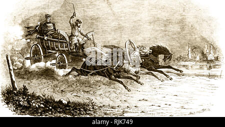 An engraving depicting a Russian Imperial courier driven in a troika ...