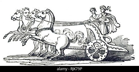 An engraving depicting an ancient Roman chariot. Dated 19th century ...