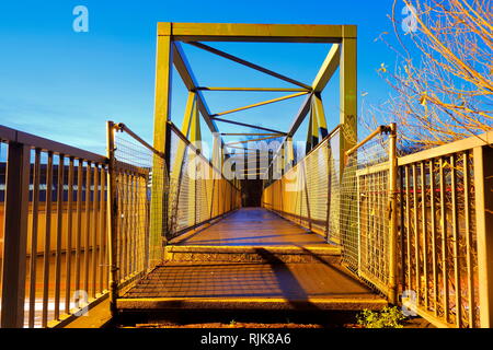 Elevated pedestrian footbridge walkway crossing Nuselsky Most bridge ...