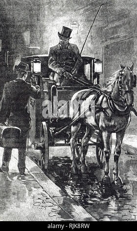 An engraving depicting a Fiacre, a form of a hackney coach, a horse ...