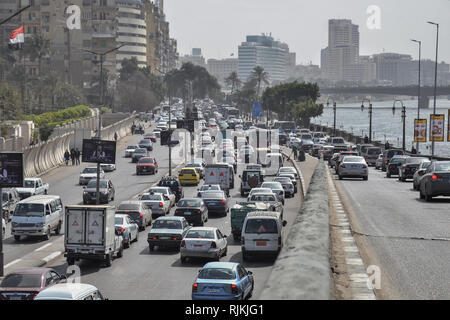 Cairo, Egypt. 07th Feb, 2019. A general view shows vehicles driving ...