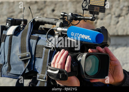 Euronews TV reporter, Lyon, France Stock Photo - Alamy