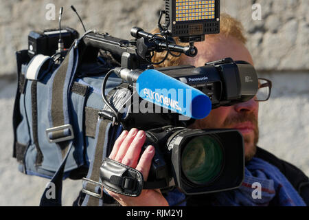 Euronews TV reporter, Lyon, France Stock Photo - Alamy