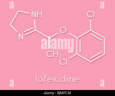 Lofexidine opioid withdrawal treatment drug. White skeletal formula on ...