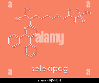 Selexipag pulmonary arterial hypertension drug molecule. Blue skeletal ...