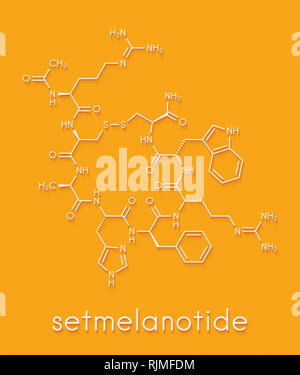 Setmelanotide drug molecule (MC4 receptor agonist). Stylized skeletal ...