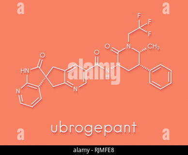 Ubrogepant migraine drug molecule (CGRP receptor antagonist). Stylized ...
