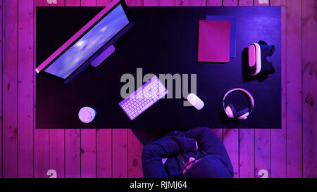 Gamer or streamer watching stream. Disappointed in the end Stock Photo ...