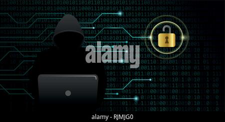 hacker cracks secure digital data connection binary code background vector illustration EPS10 ...