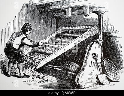 English An engraving, showing the Turning of barley into malt: removing ...