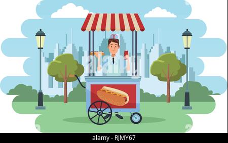 hot dog cart cartoon Stock Vector Image & Art - Alamy